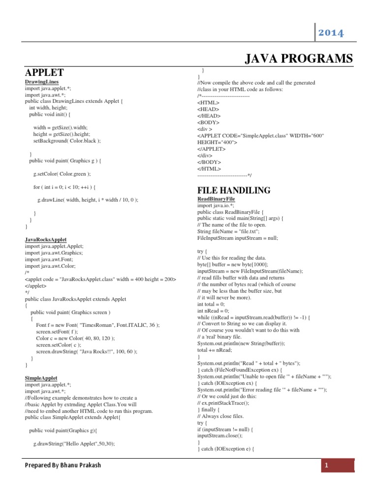 Java Programs | PDF | Control Flow | Filename