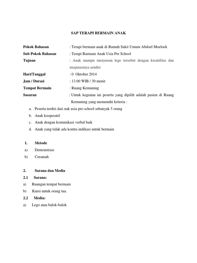 Sap Terapi Bermain Anak Isi | PDF