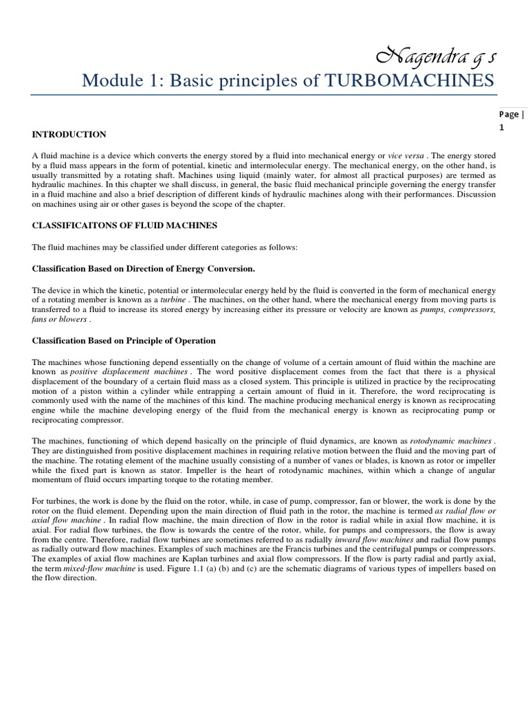Module 1 - Basic Principles of Turbo Machines | PDF | Turbine | Rotation Around A Fixed Axis