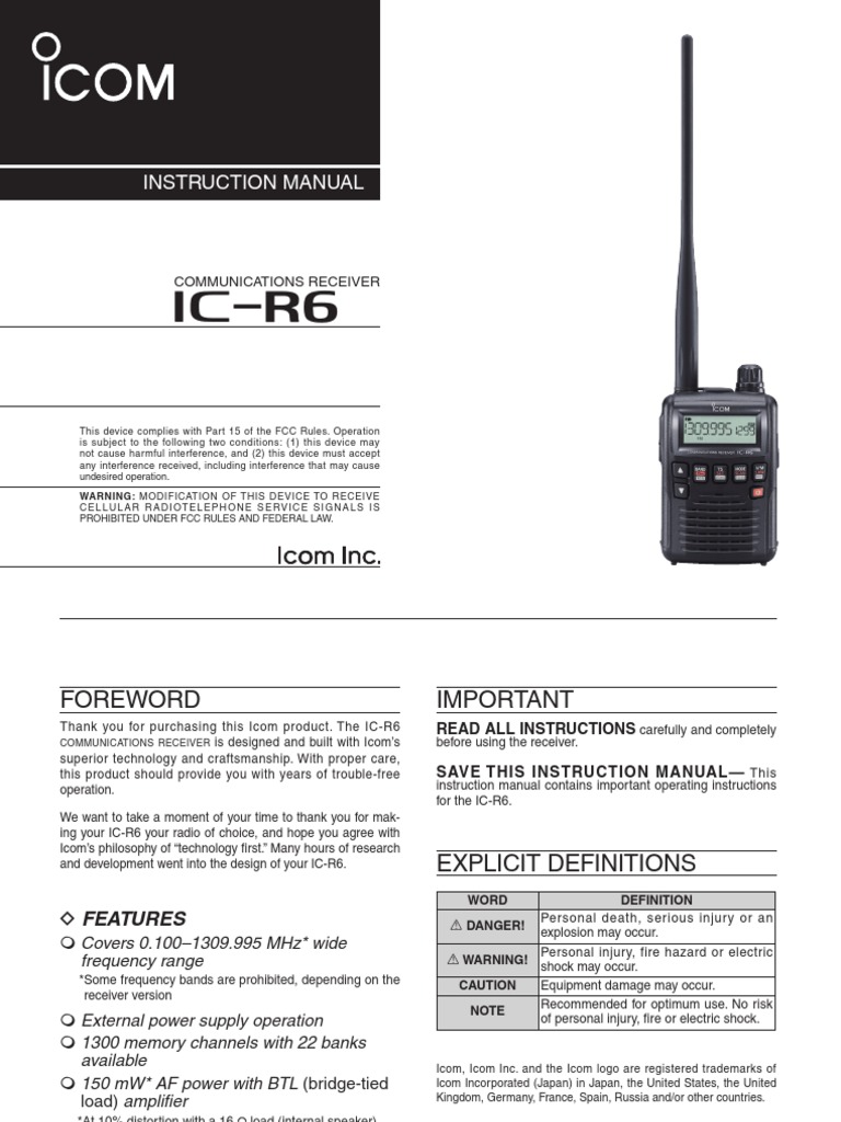 ICOM IC-R6 Manual (EN) | PDF | Battery Charger | Battery (Electricity)