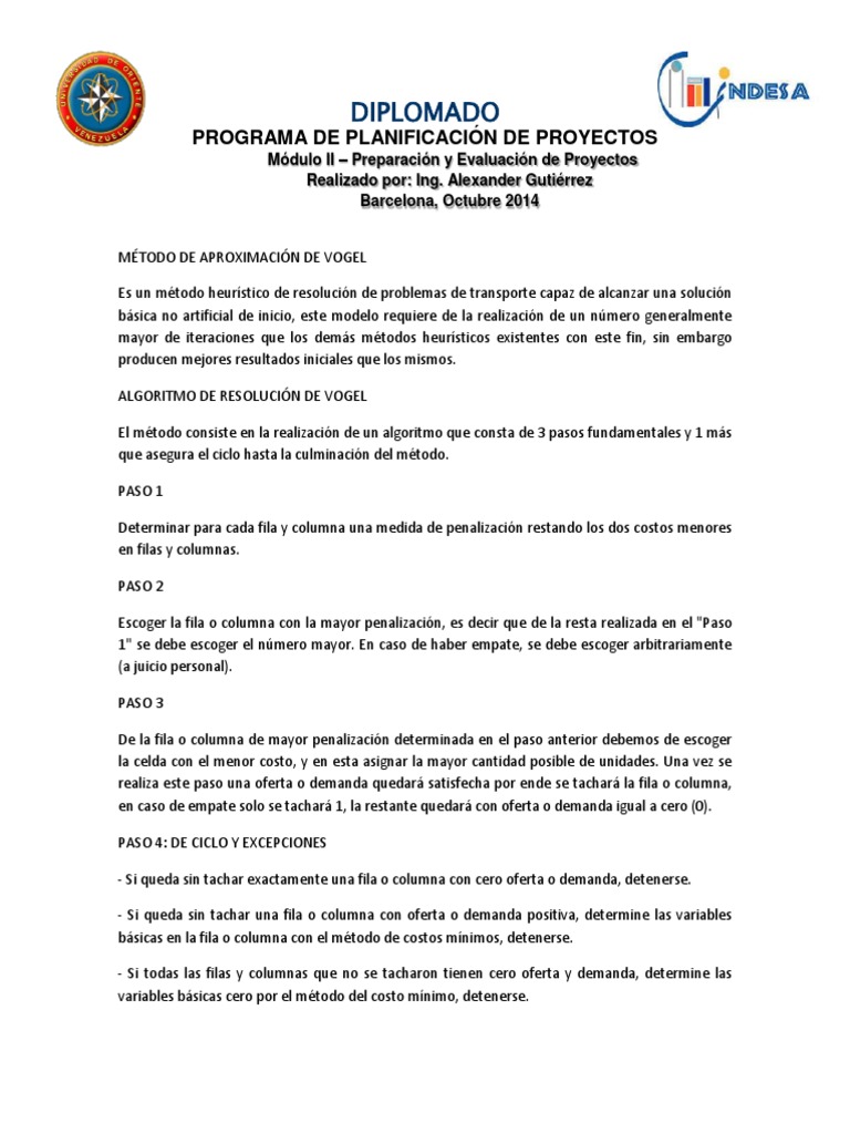 Informe Typ-Método de Aproximación de Vogel | PDF | Programación lineal | Oferta (economía)