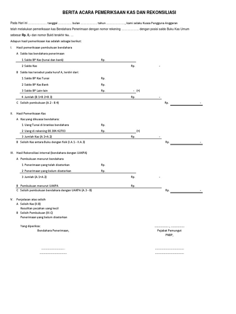 Format Bap Kas Dan Rekonsiliasi | PDF