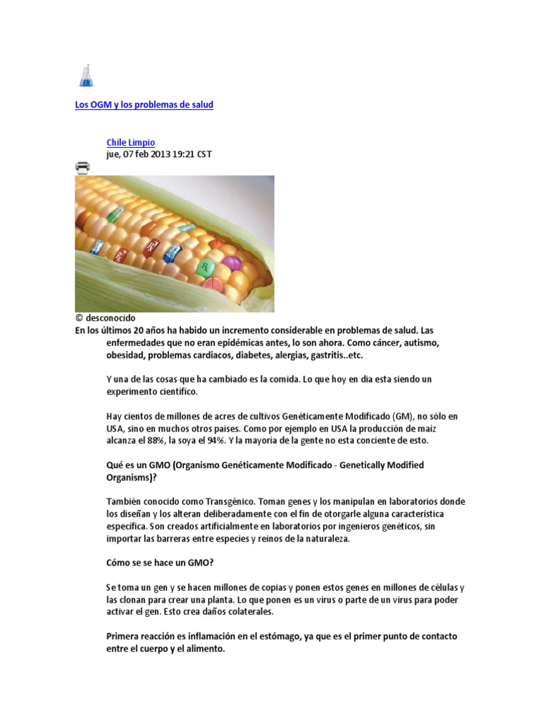 Los OGM y los problemas de salud.docx | Alimentos | Ciencias de la tierra y de la vida | Prueba ...