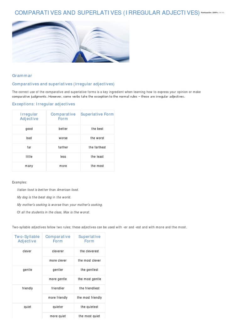 Irregular Adjectives: Comparatives & Superlatives | PDF | Adjective ...
