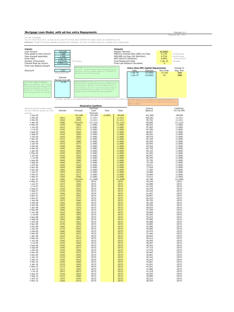Mortgage Loan Model with Extra Payments | PDF | Liability (Financial ...
