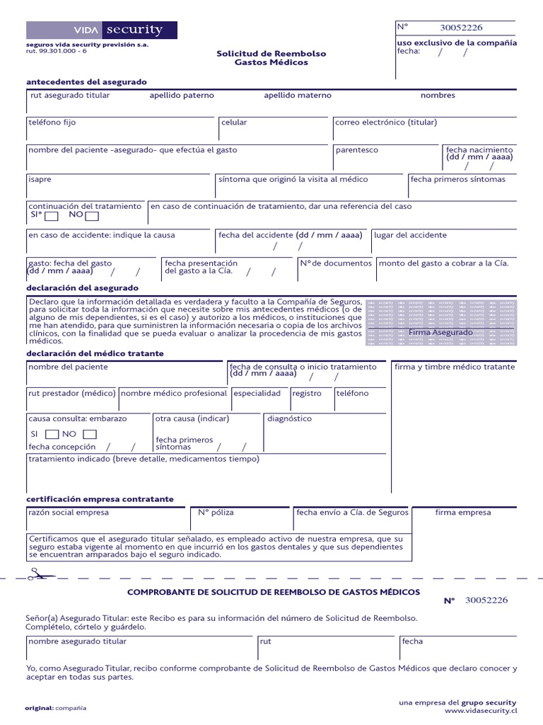 solicitud reembolso gastos medicos vida security.pdf | Póliza de ...