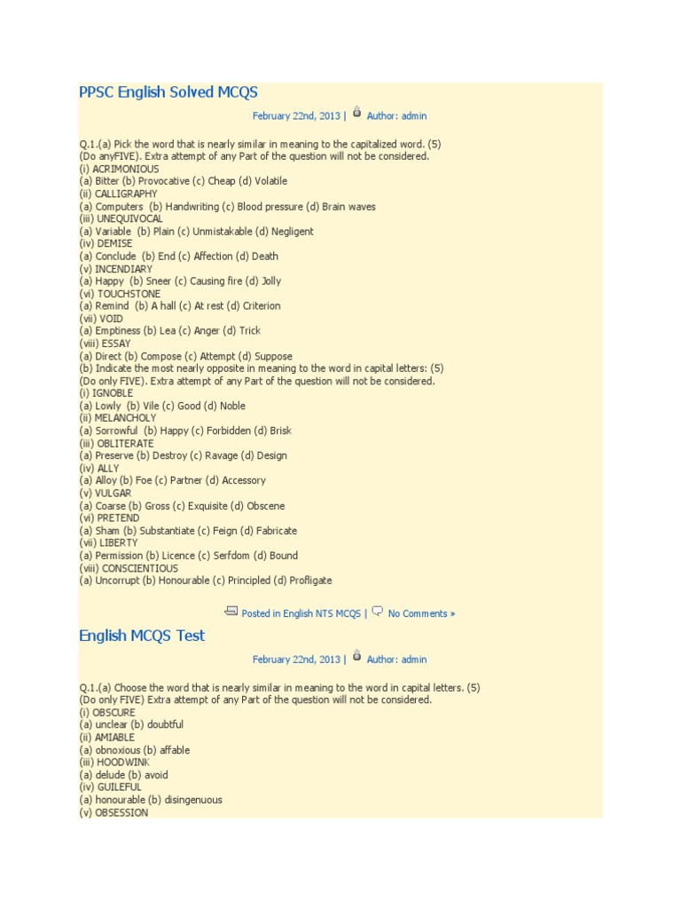 English Nts Mcqs | PDF | Nature