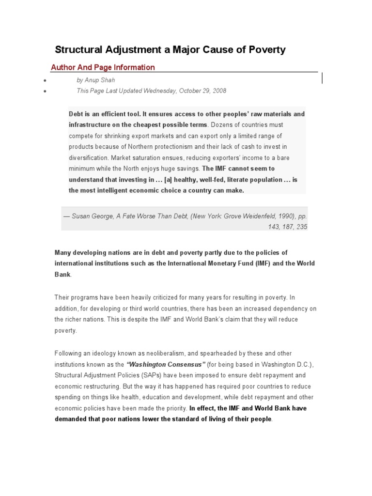 Structural Adjustment - A Major Cause of Poverty | PDF | Structural ...