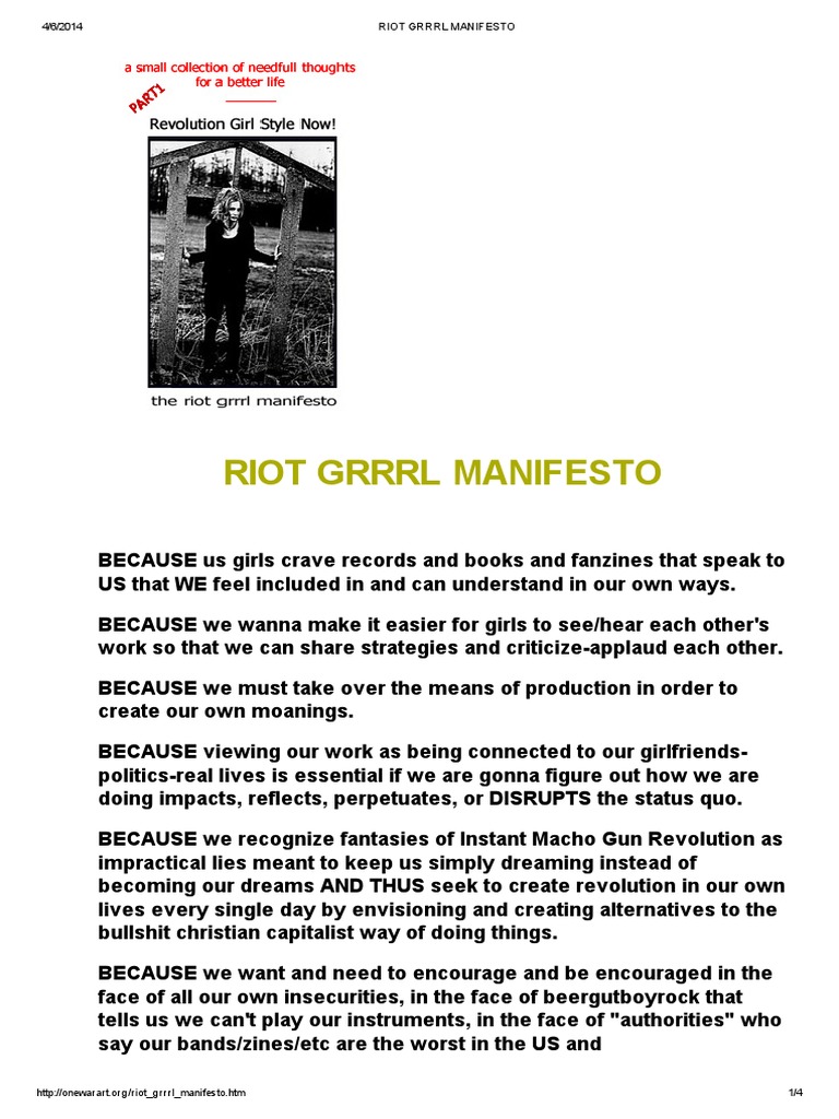 Riot Grrrl Manifesto: A Call to Action | PDF