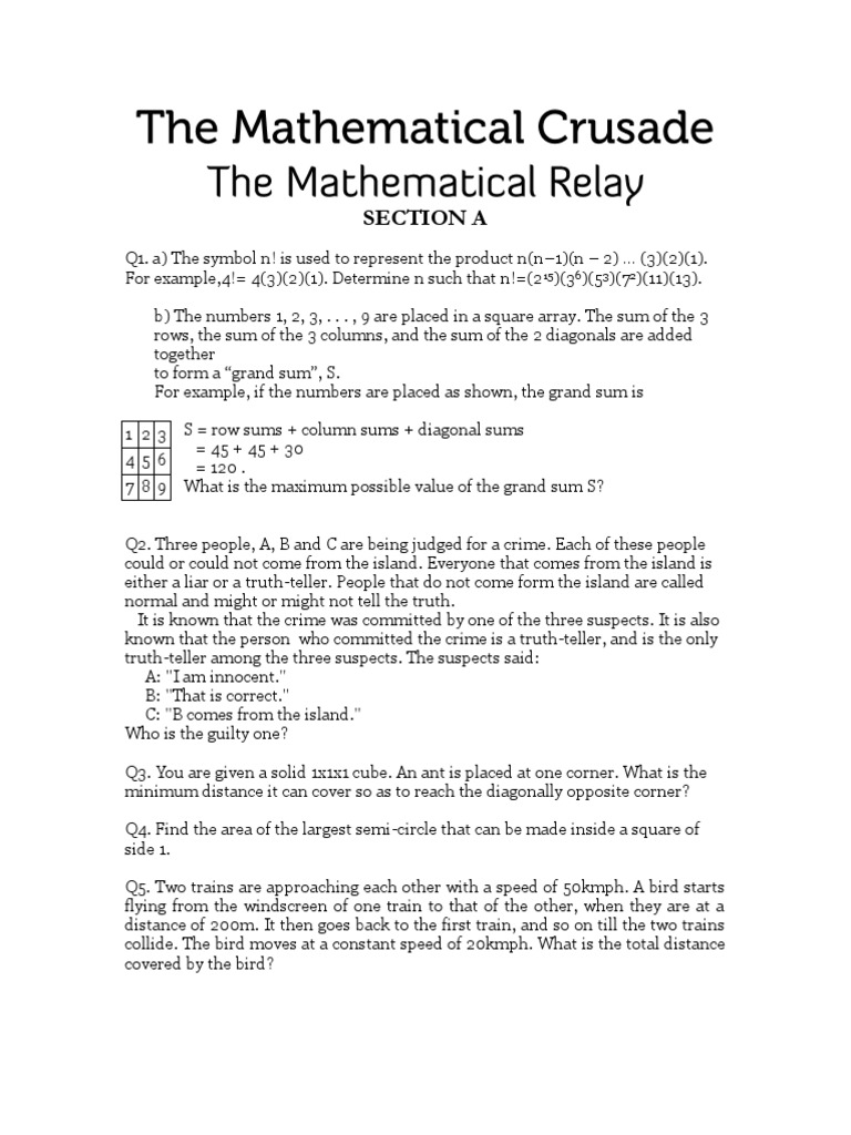 Mathematical Relay | PDF | Teaspoon | Discrete Mathematics