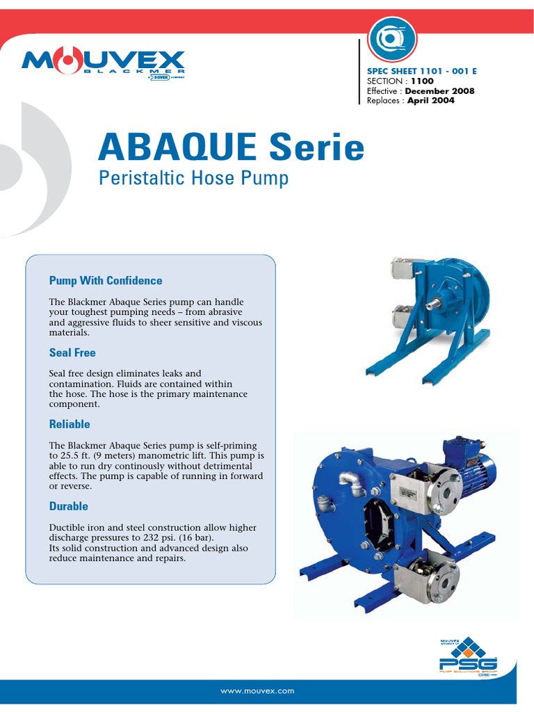 Mouvex Abaque Series Peristaltic Hose Pump Specification Sheet | PDF ...