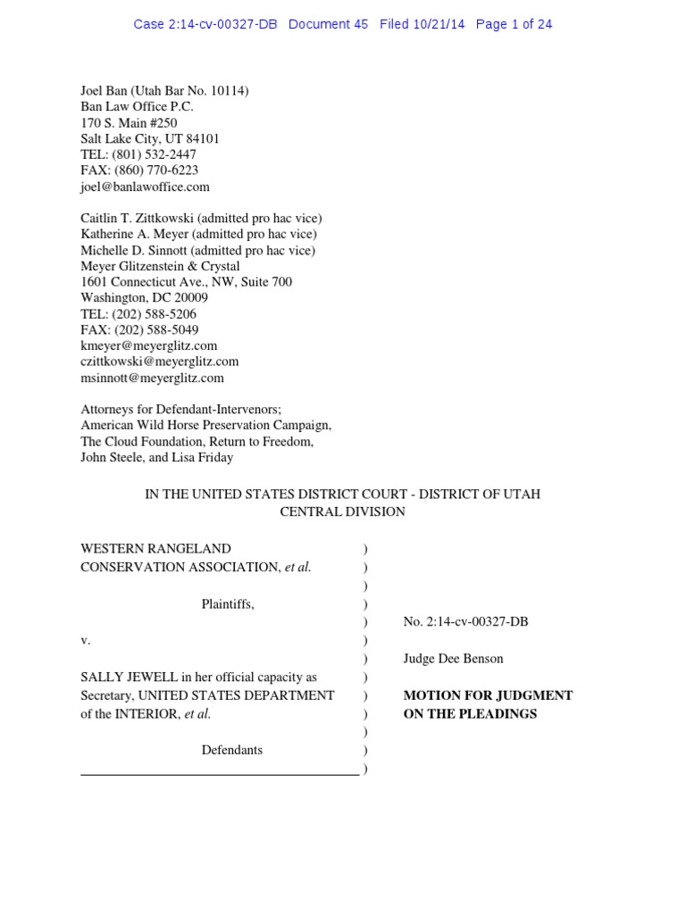 Motion For Judgment On The Pleadings Filed | PDF | Bureau Of Land ... Motion For Judgment On The Pleadings Filed | PDF | Bureau Of Land ...