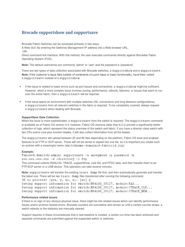Brocade Supportshow and Supportsave | PDF | File Transfer Protocol ...