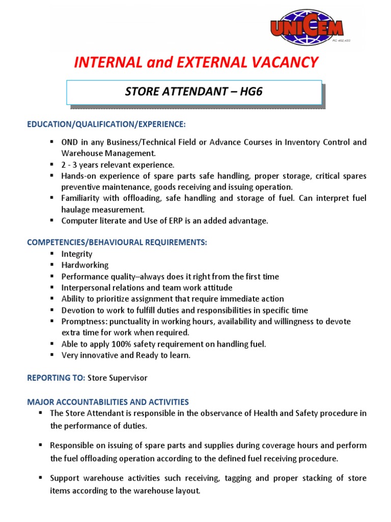 Store Attendant Job Opening | PDF