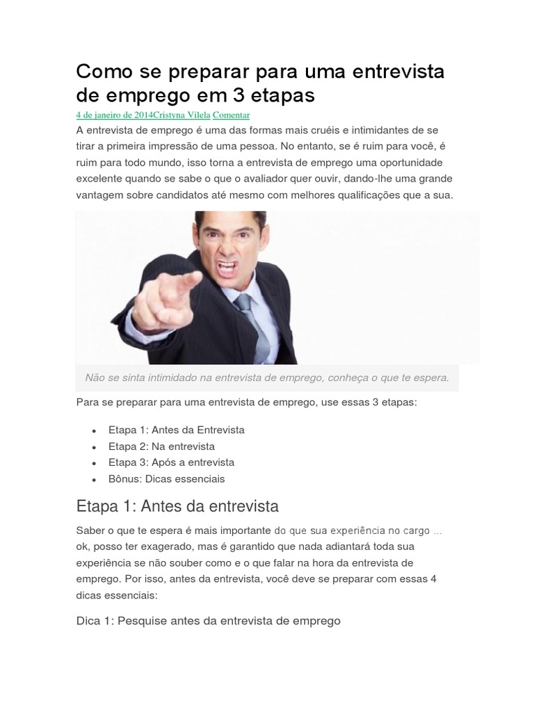 Como Se Preparar para Uma Entrevista de Emprego em 3 Etapas | PDF ...