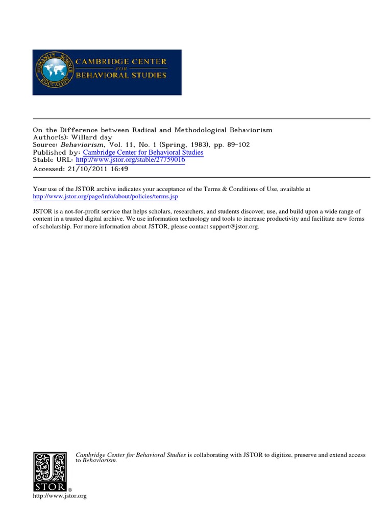 07 On The Difference Between Radical and Methodological Behaviorism PDF ...
