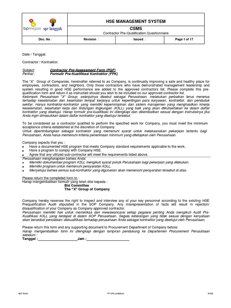 001 Hse Lamp 5 Dok PQ | PDF | Kebersihan Kerja | Audit