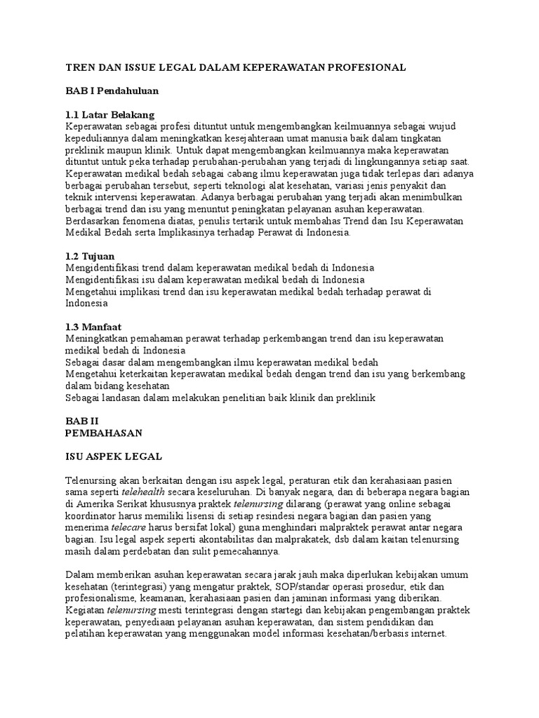 Tren Dan Issue Legal Dalam Keperawatan Profesional | PDF