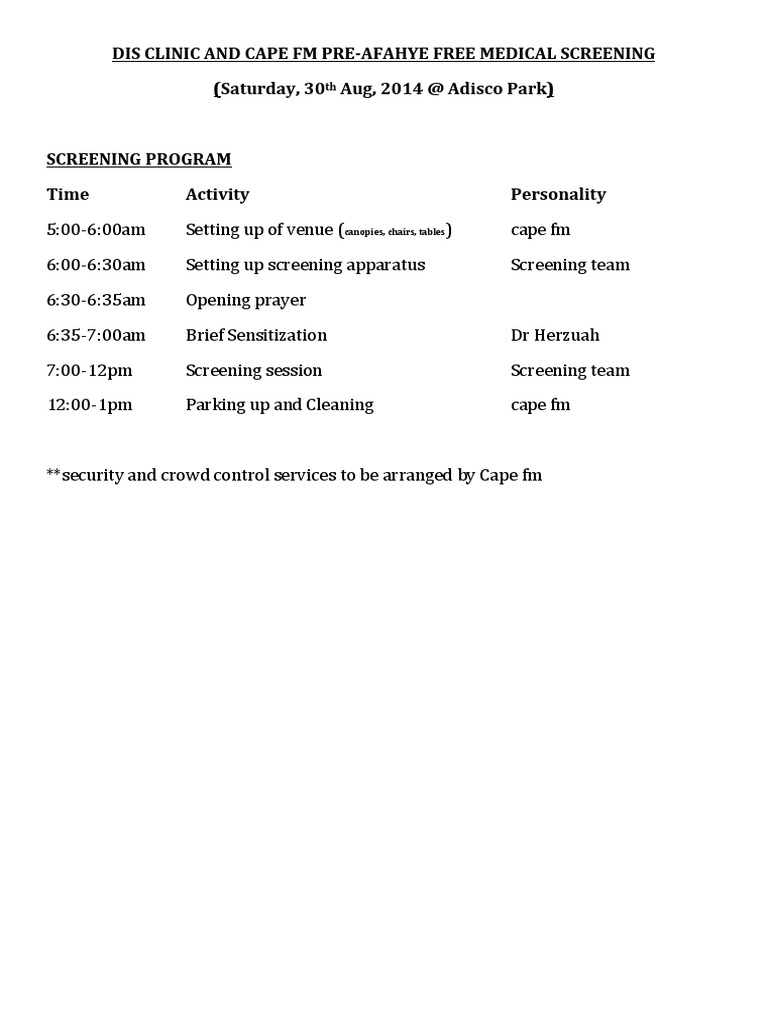 Free Medical Screening Event Details | PDF | Wellness | Science ...