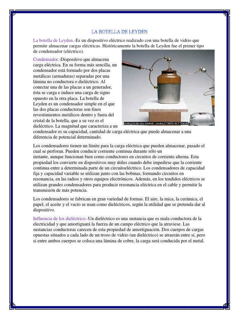 Botella de Leyden: Primer Condensador | PDF | Condensador ...