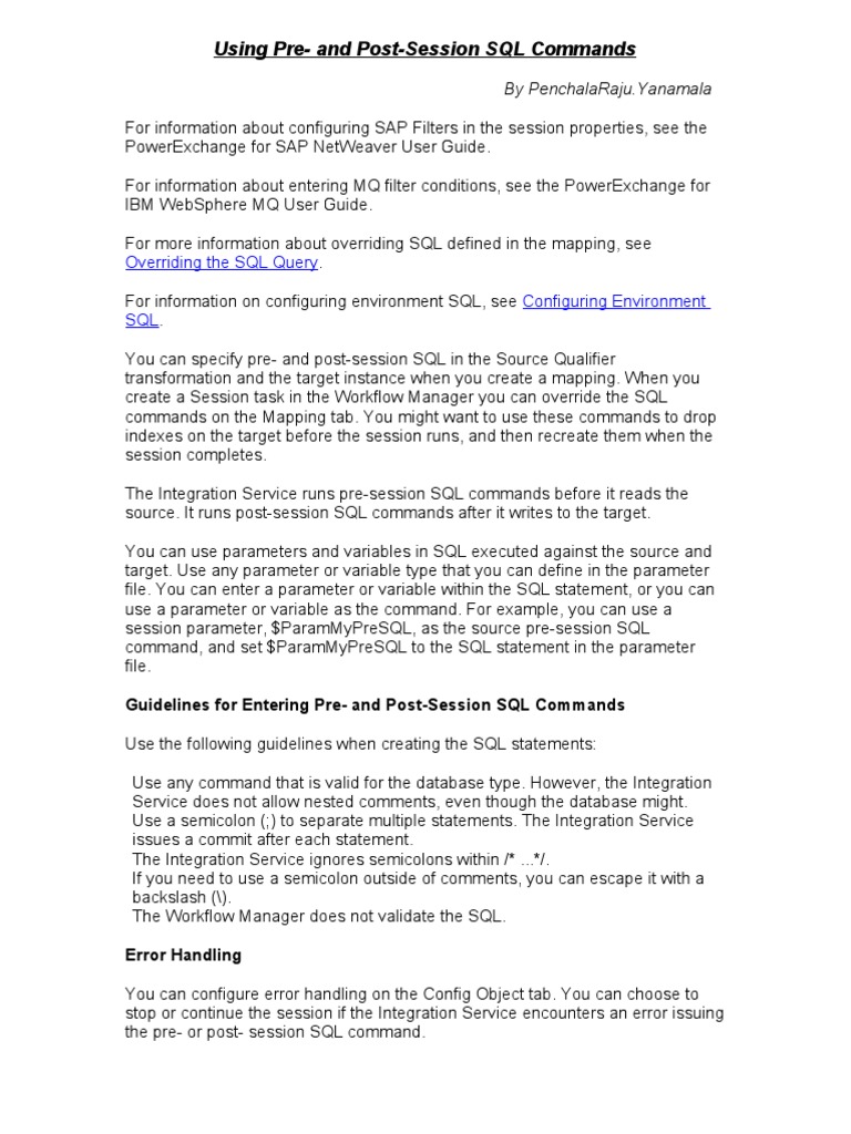 Using Pre - and Post-Session SQL Commands | PDF | Command Line ...