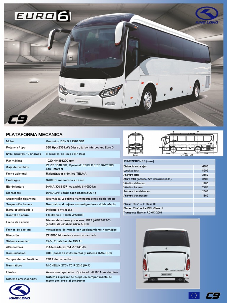 Ficha KING LONG C9 E6 PDF | PDF | Aluminio | Vehículo de motor