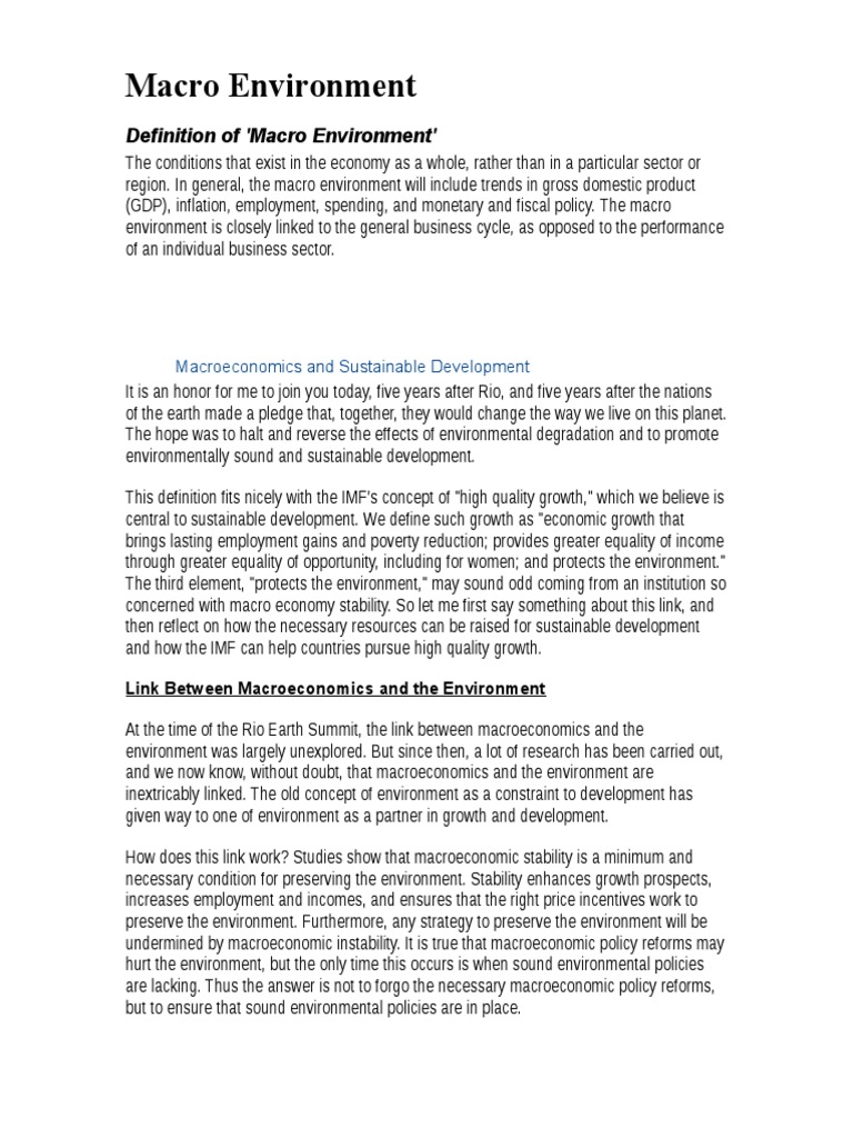 Definition of 'Macro Environment' | PDF | Measures Of National Income ...