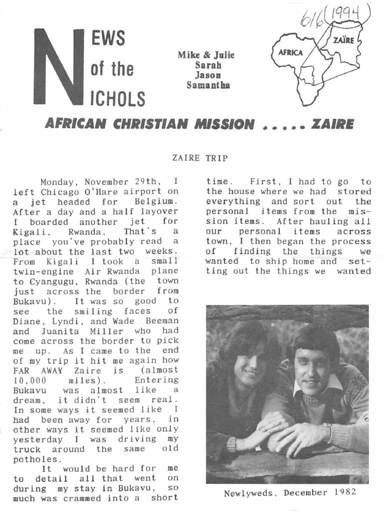 Nichols Mike Julie 1994 Zaire | PDF | Religion And Belief