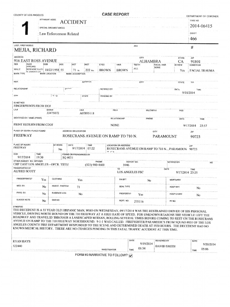 Richard Mejia - Coroner File | PDF