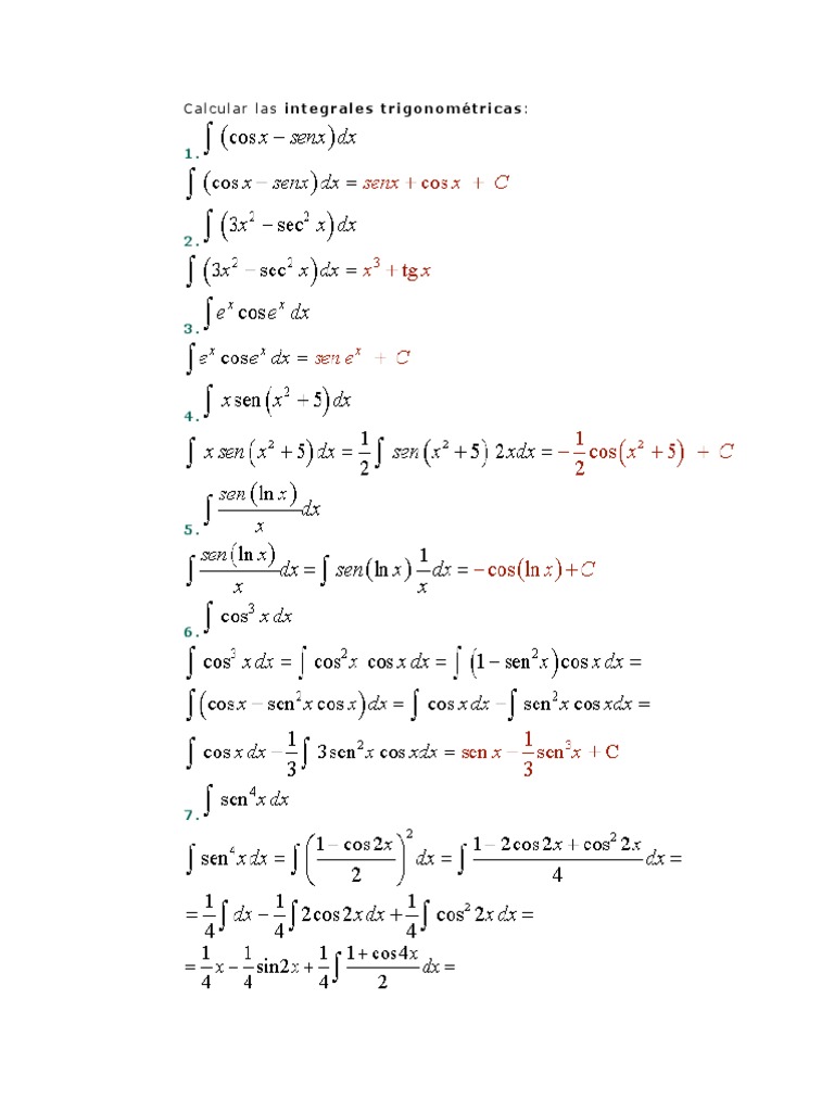 Fórmulas De Integración Trigonométricas