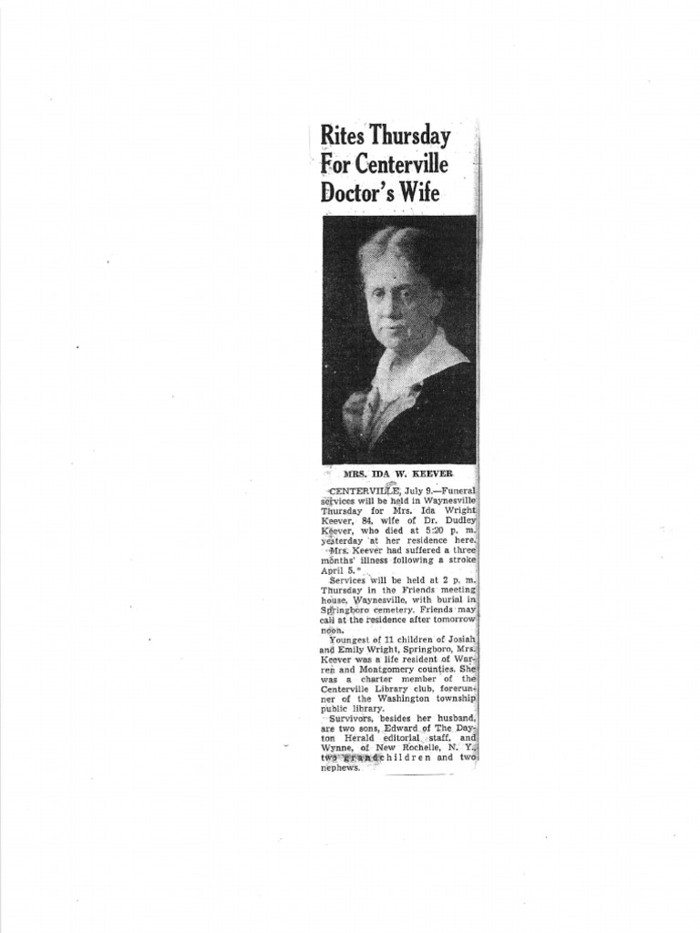 Ida W. Keever Obituary Notice | PDF | Religion & Spirituality