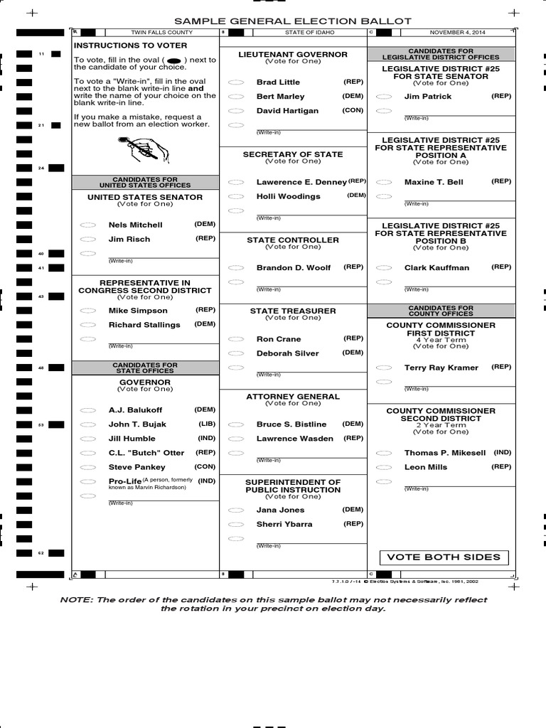 Twin Falls County Dist 25 Sample Ballot | PDF