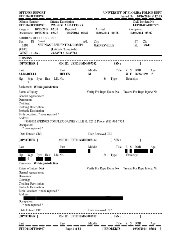 UFPD14OFF001997 Redacted Report | Crime Scene | Identity Document