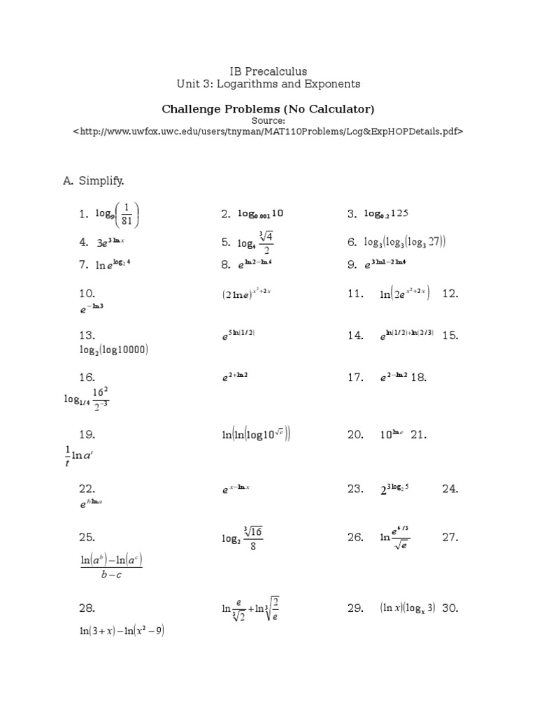 Logarithm Challenge Problems | PDF | Teaching Methods & Materials
