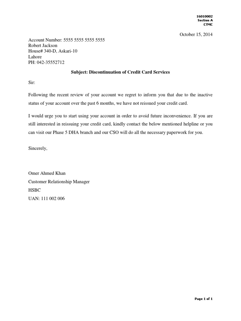 Credit Card Service Discontinuation Notice | PDF | Career & Growth