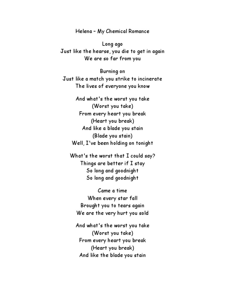 My Chemical Romance Lyrics