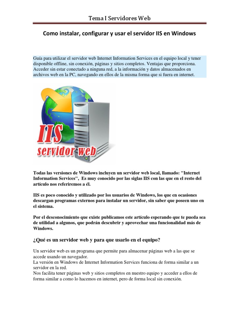 Como Instalar Configurar y Usar El Servidor IIS en Windows PDF | PDF ...