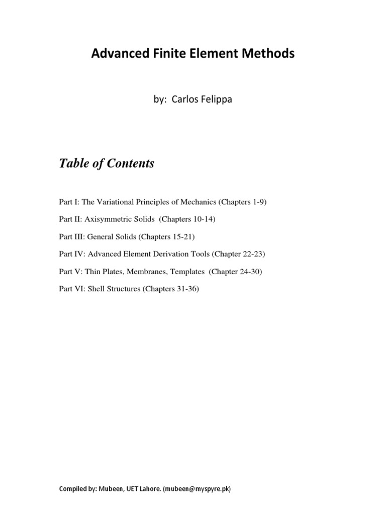 Felippa C. Advanced Finite Element Methods (Draft, 2000) (O) (659s) - MNF - PDF | PDF | Calculus ...