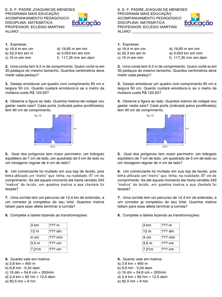 Medidas de Comprimento PDF | PDF | Formas geométricas | Metrologia