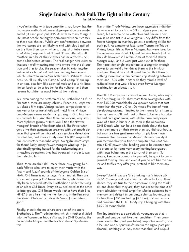 Single Ended vs. Push Pull (Parts 1&2) - Eddie Vaughn | PDF | Amplifier | Vacuum Tube