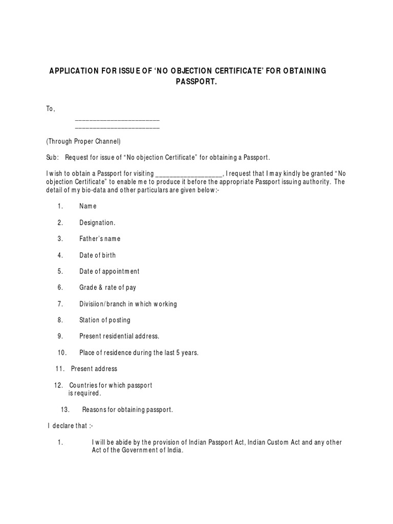 Application For Non Objection Certificate For Passport | Passport ...