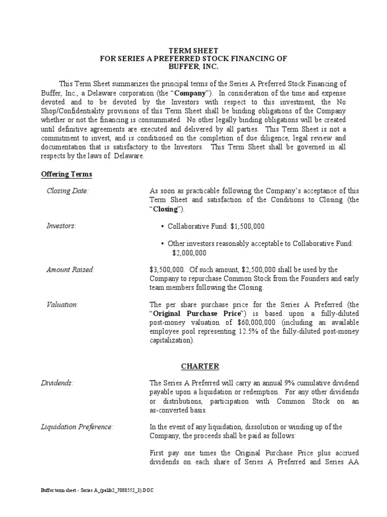 Buffer Transparent Term Sheet - Series A | PDF | Stocks | Securities ...