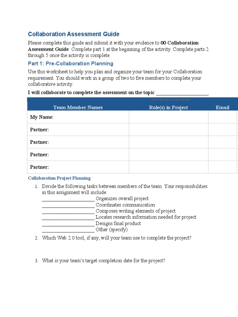 Collaboration Assessment Guide Template | PDF | Communication