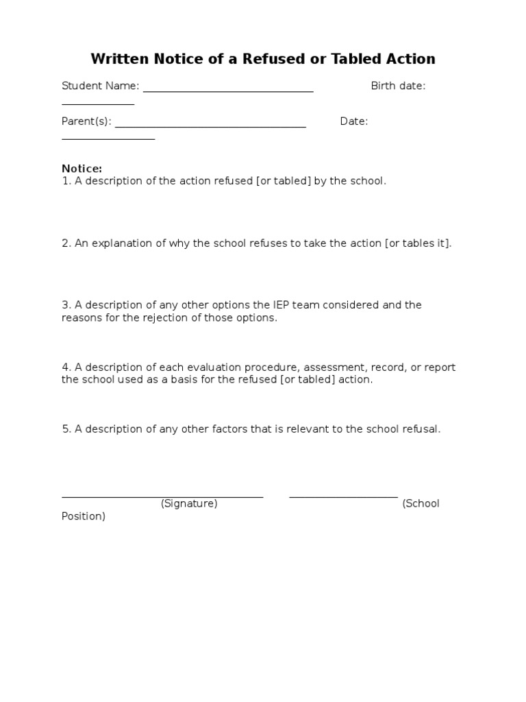 Refusal To Act Form | PDF