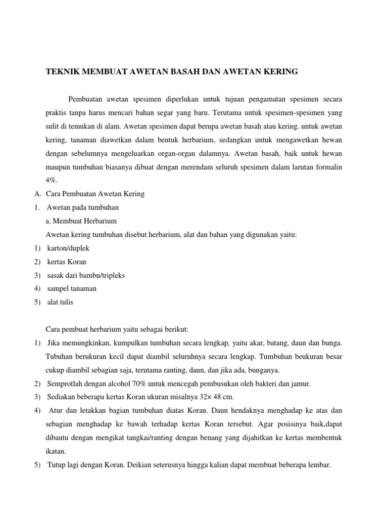 Teknik Membuat Awetan Basah Dan Awetan Kering | PDF