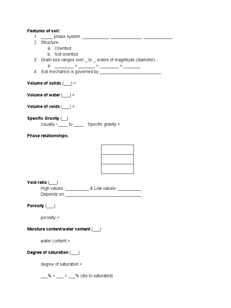 Geotechnical Engineering Review Sheet | PDF | Soil Mechanics | Porosity