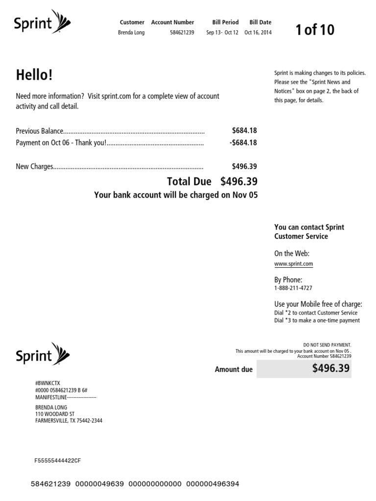 Sprint Bill | PDF | Text Messaging | Roaming