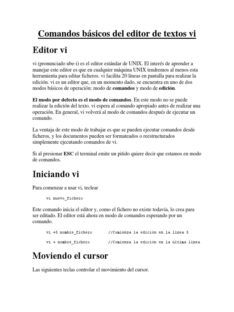 Comandos Básicos Del Editor de Textos VI | PDF | Archivo de computadora ...
