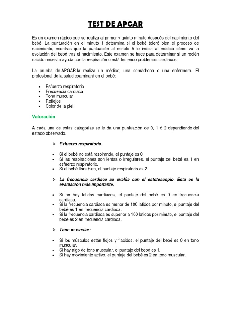 Test de Apgar | PDF | Infantes | Medicina CLINICA