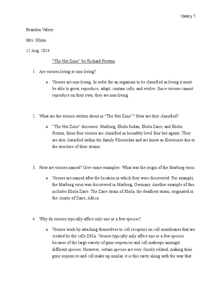 The Hot Zone - Questions | PDF | Ebola Virus Disease | Virus
